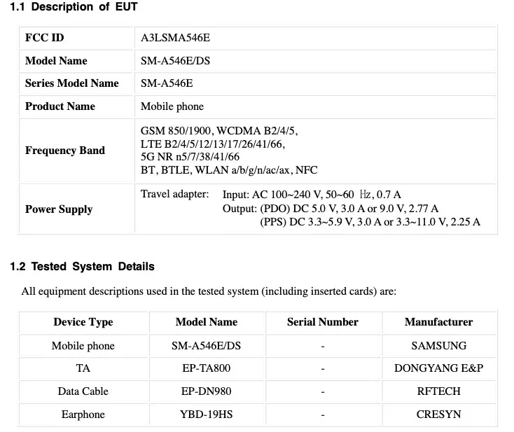 Samsung Galaxy A54 5G Appears on FCC With Battery & Charging Specs ...