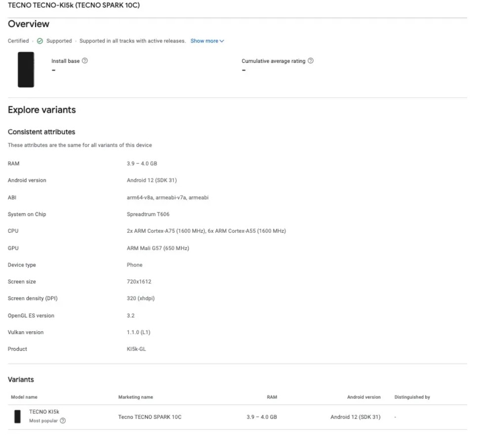 Tecno Spark 10C Appears On Google Play Console - Gizmochina