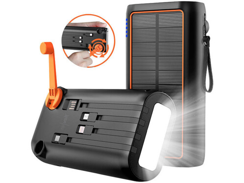 Revolt PB-200.k 30,000mAh Power Bank With Solar Panel & Manual Crank ...