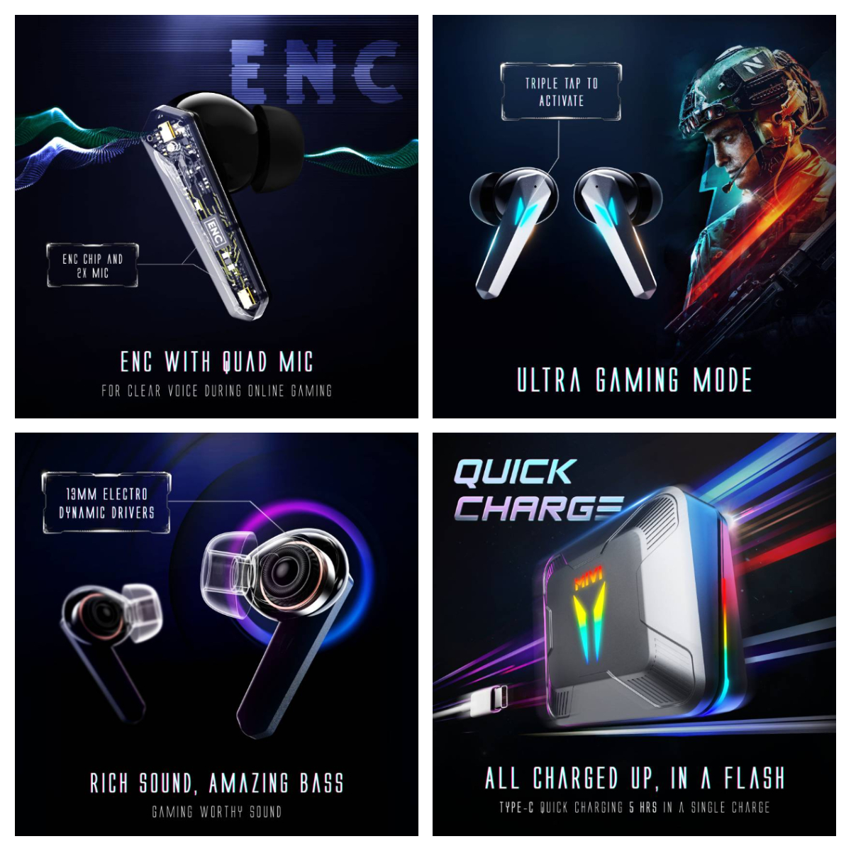 Mivi Commando X9 earbuds with Dual RGB design & up to 72h playback ...