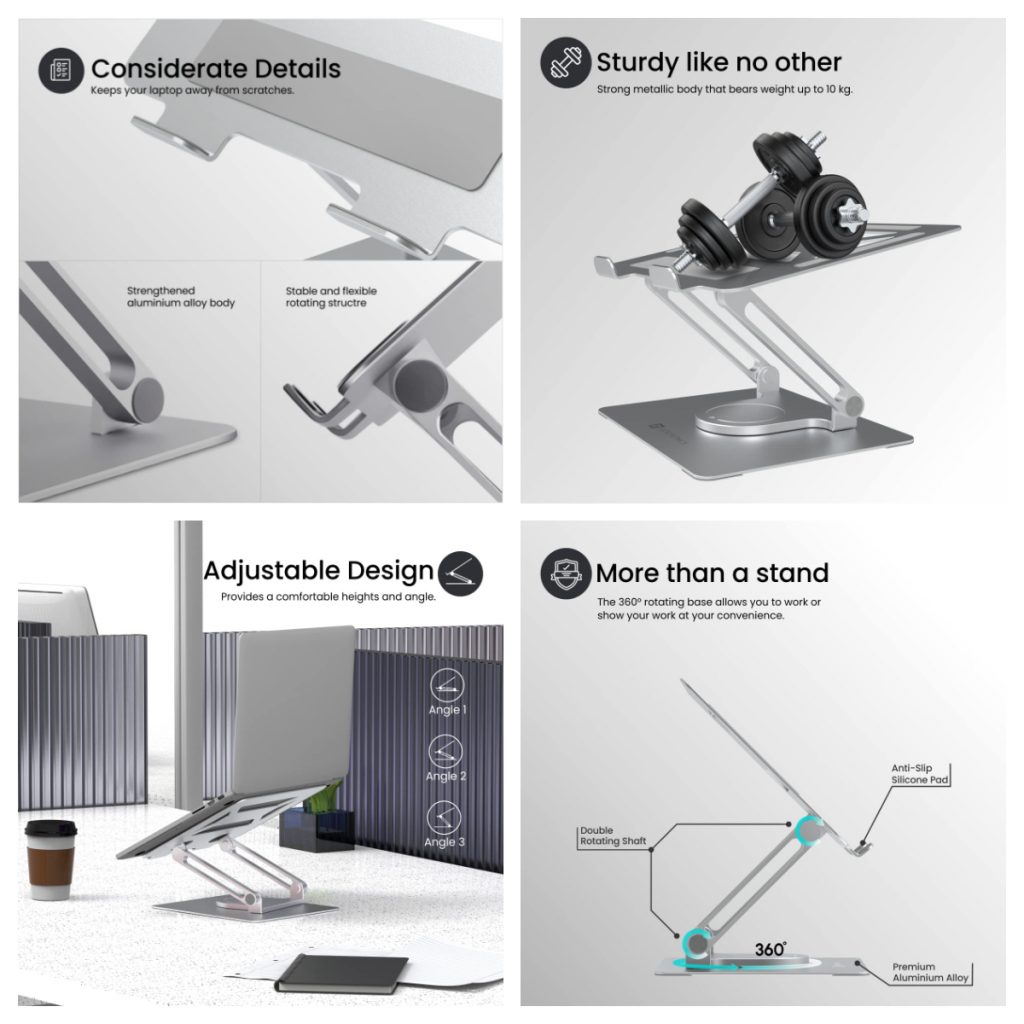Portronics My Buddy K6 Portable Laptop Stand With 360-degree Rotating ...