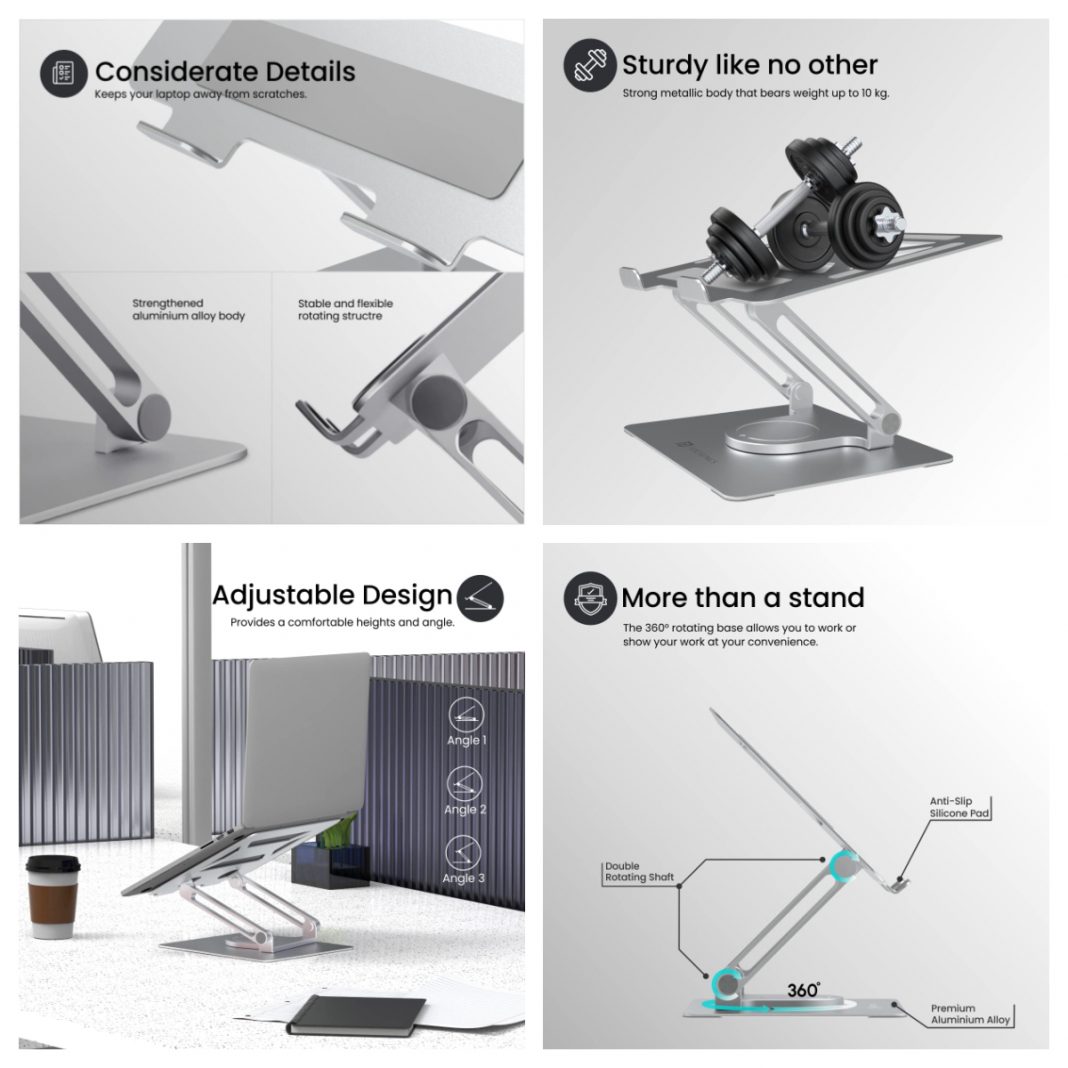 Portronics My Buddy K6 Portable Laptop Stand With 360-degree Rotating ...