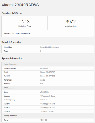 Redmi Note 12 Turbo Stops by Geekbench with Snapdragon 7+ Gen 2 ...