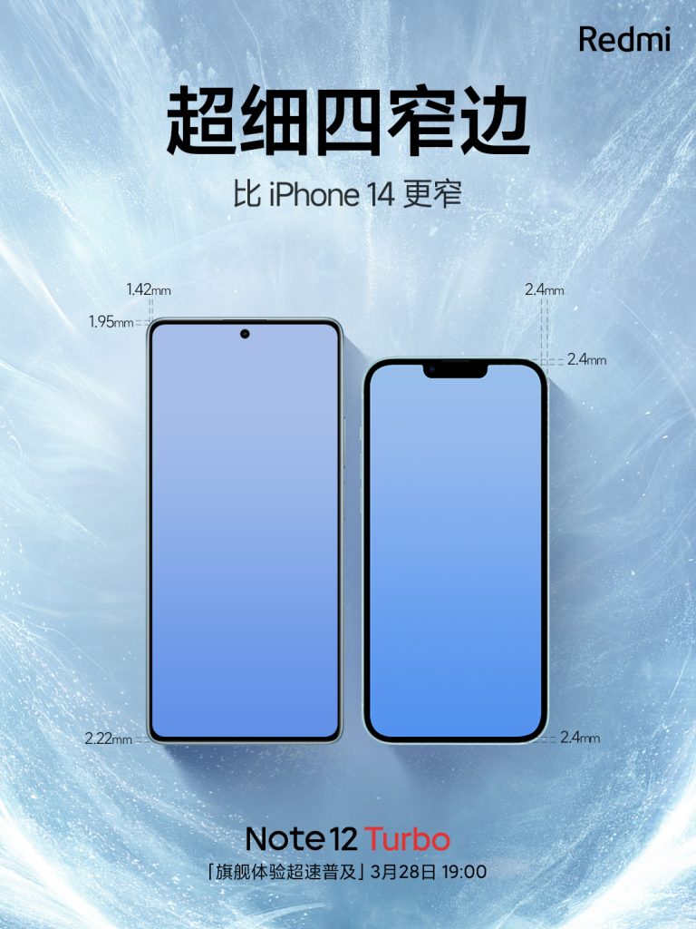 Redmi Note 12 Turbo Front Design, Flaunts Slimmer Bezels Than iPhone 14 ...