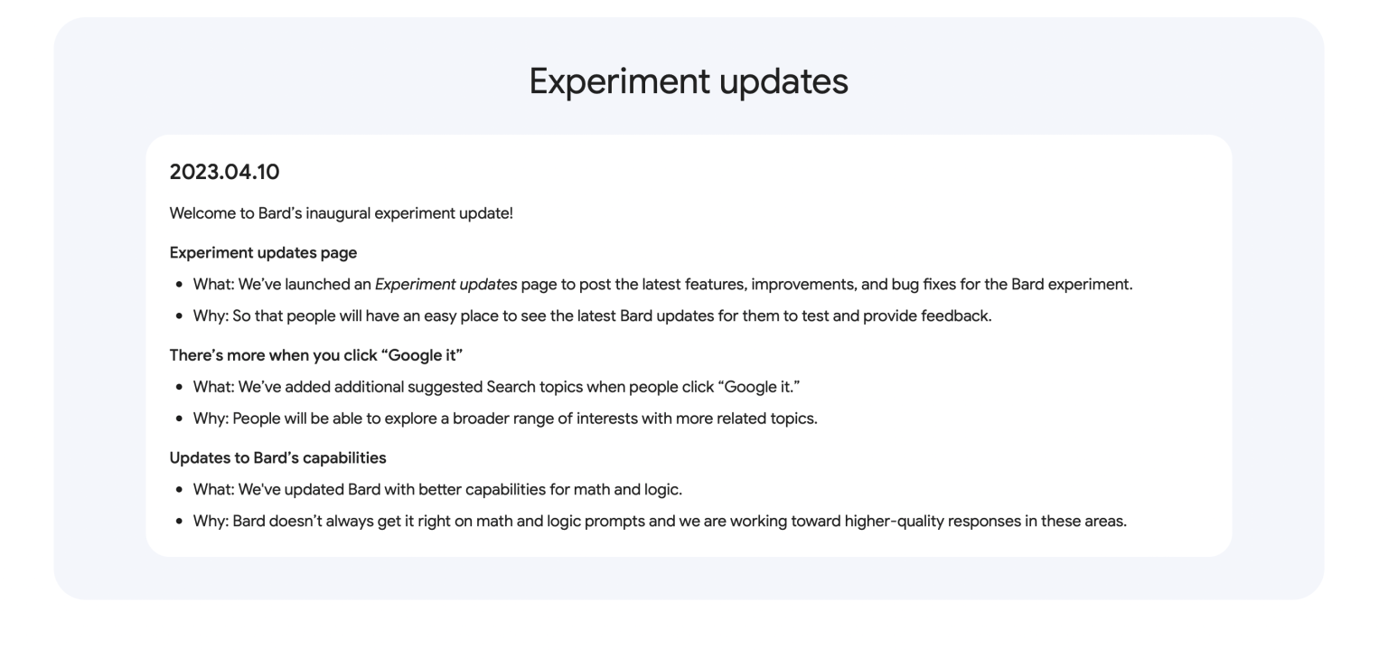 Stay Up-to-Date with Google Bard "Experiment Updates" Page - Gizmochina
