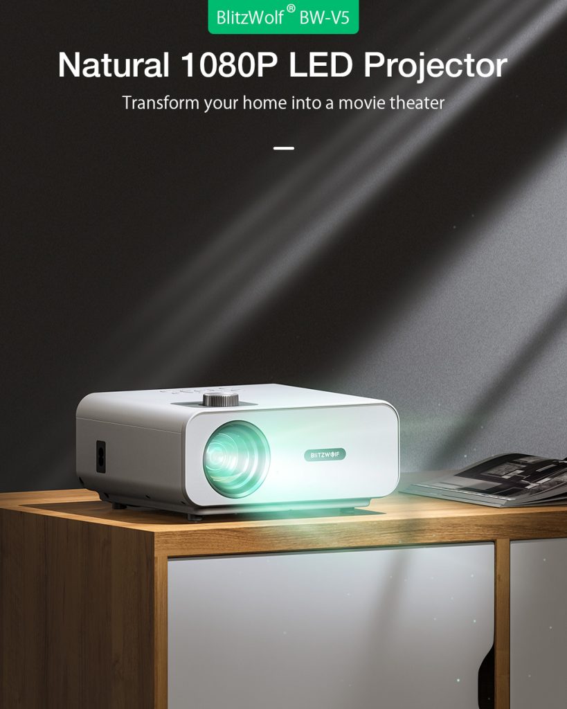 BlitzWolf BW-V5 1080p projector with up to 9,000 lumens brightness ...