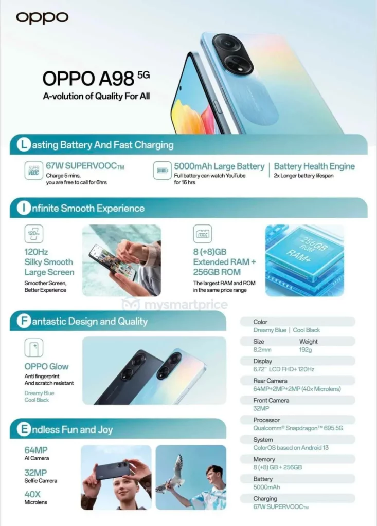 OPPO A98 5G Full Specifications Surface In A Leaked Poster Ahead Of Launch - Gizmochina