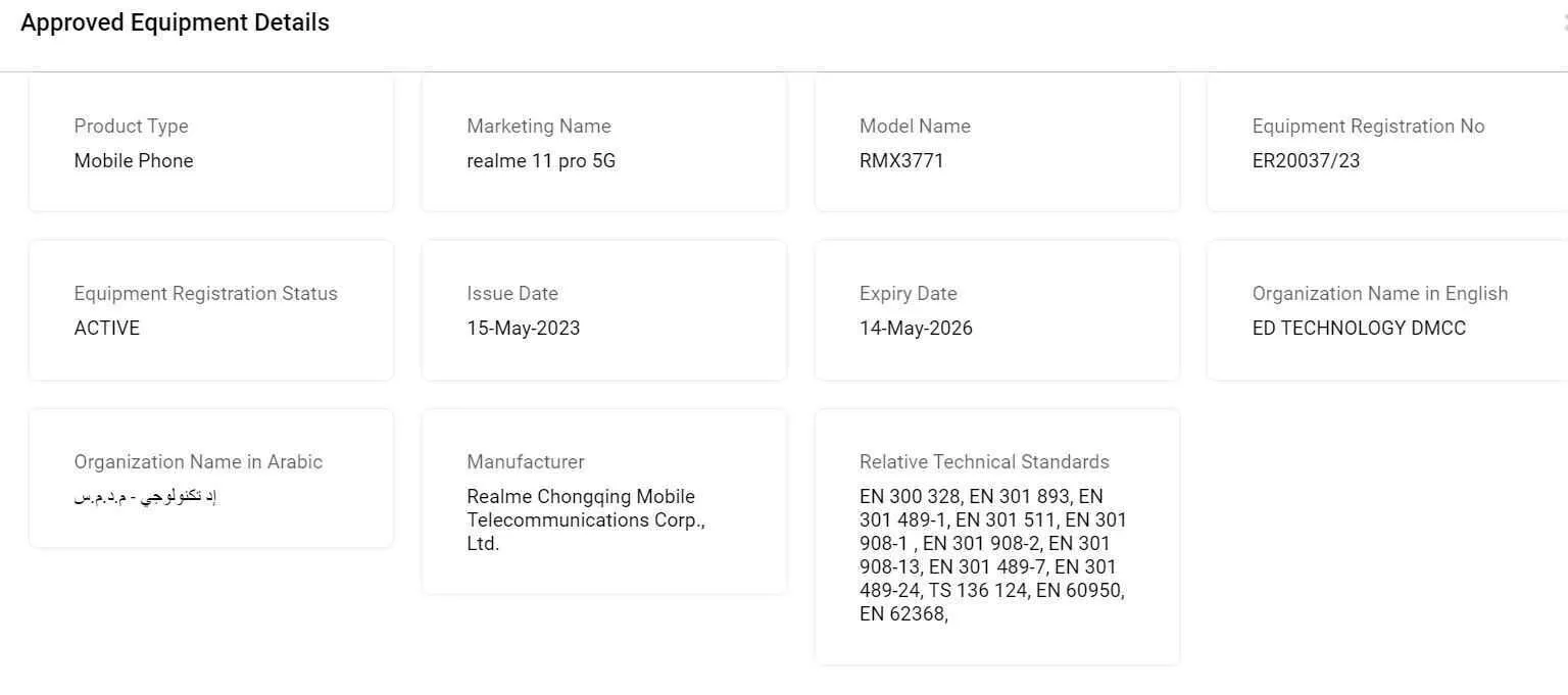 Global Realme 11 Pro series models emerge on TDRA certification website ...