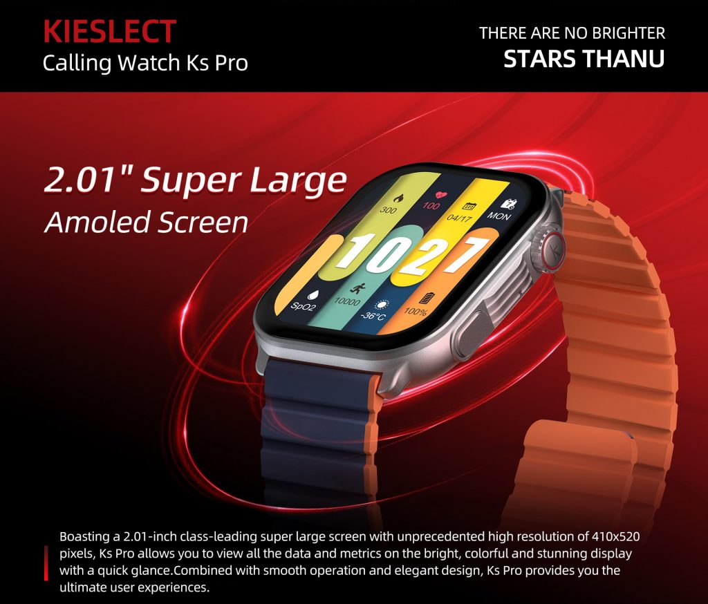 Kieslect KS Pro BT calling smartwatch with 2" AMOLED display & abnormal heart rate detection ...