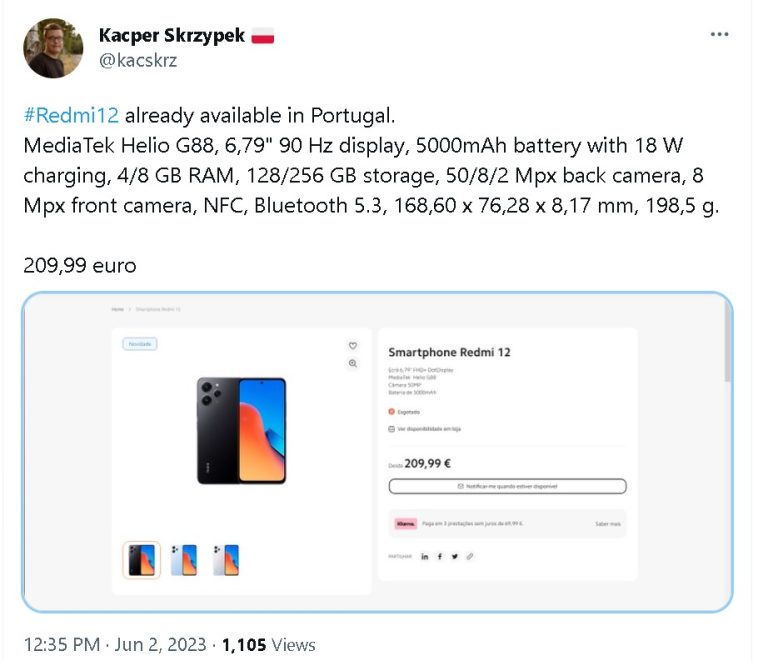 Redmi 12 Listed On Xiaomi Portugal Website With Key Specifications ...