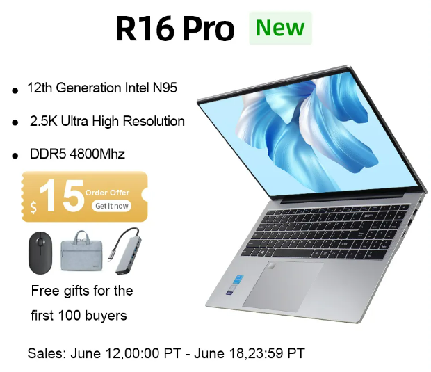 DERE R16 PRO Laptop: 16-inch 2.5K Full HD Display and Intel N95 ...