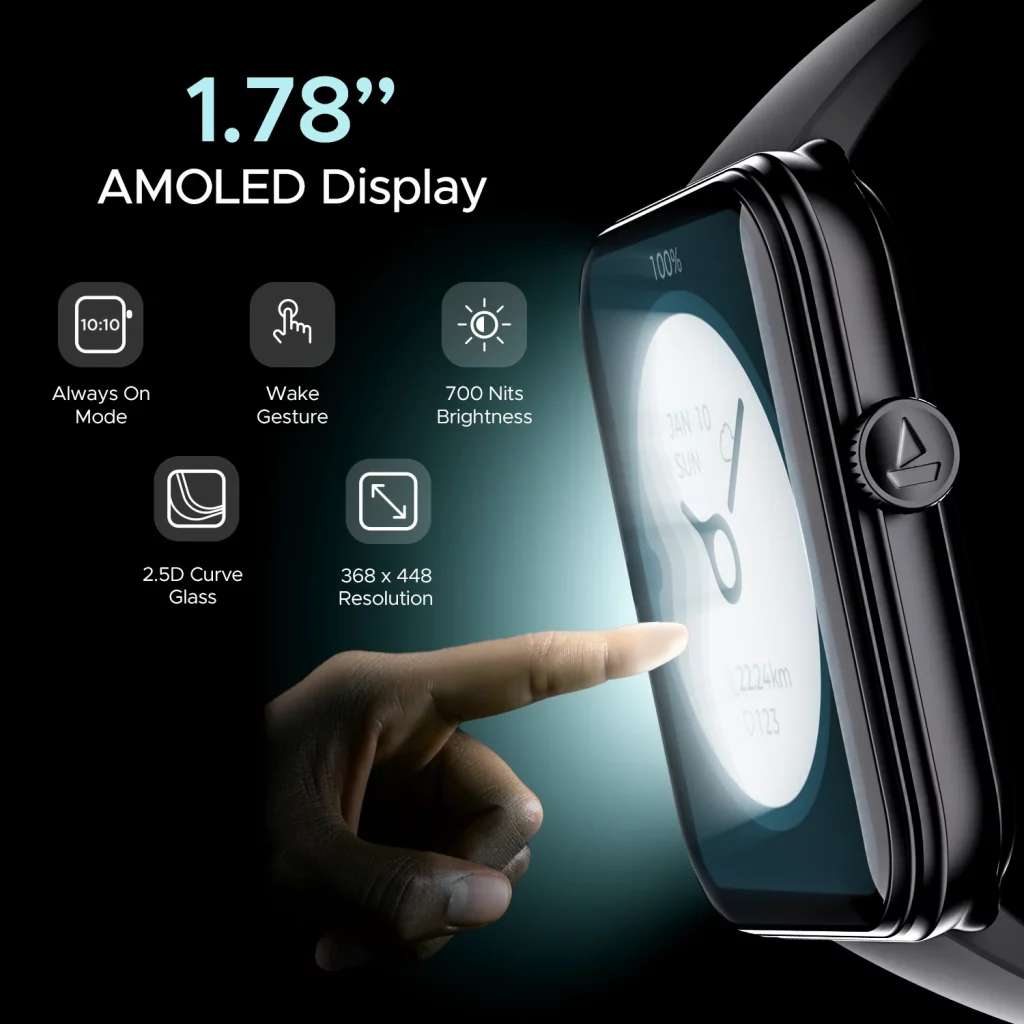 boAt Storm Plus smartwatch with 1.78" AMOLED display, BT calling & 7 ...