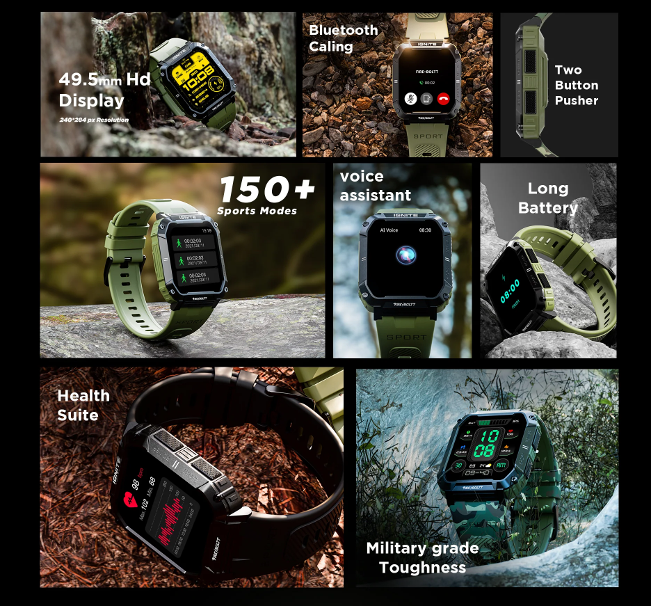 Fire-Boltt Combat Rugged smartwatch with 1.95" display, BT calling ...