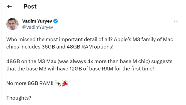 Apple M3 chip Macs may come with 12GB base RAM option instead of 8GB ...