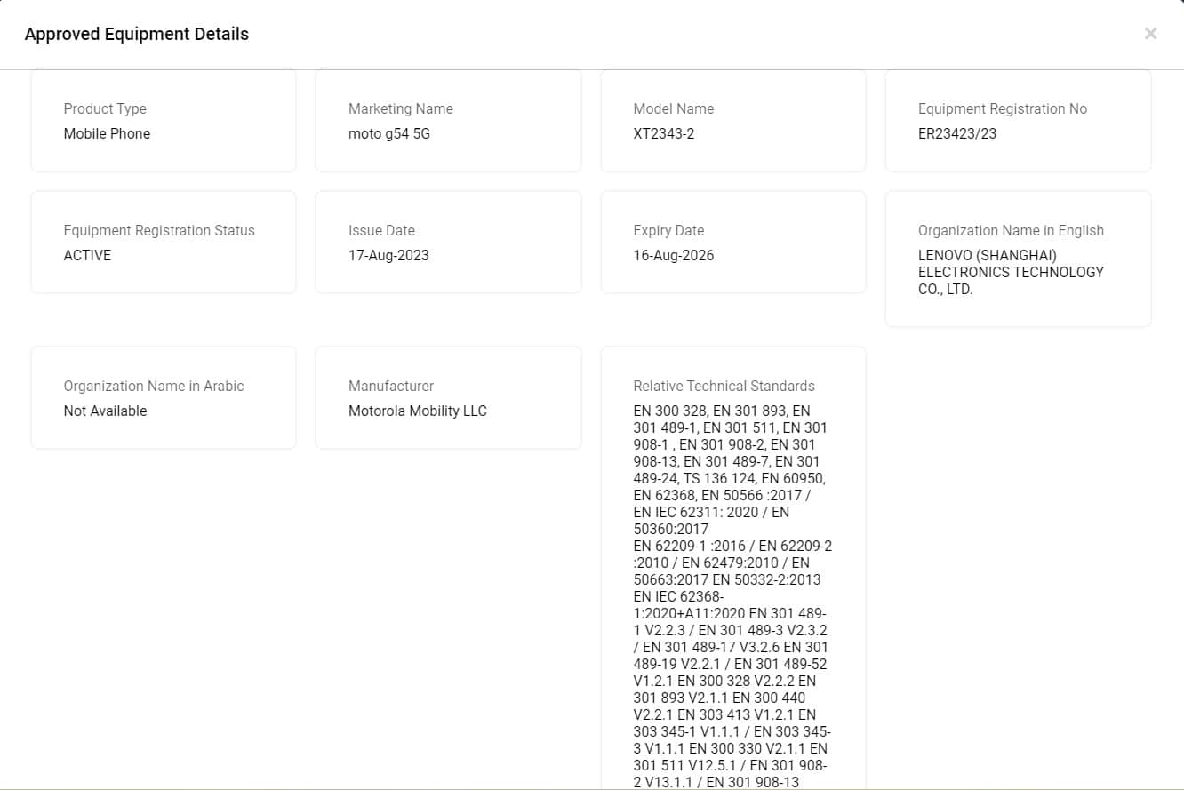 Moto G54 5G visits TDRA certification website ahead of global launch ...