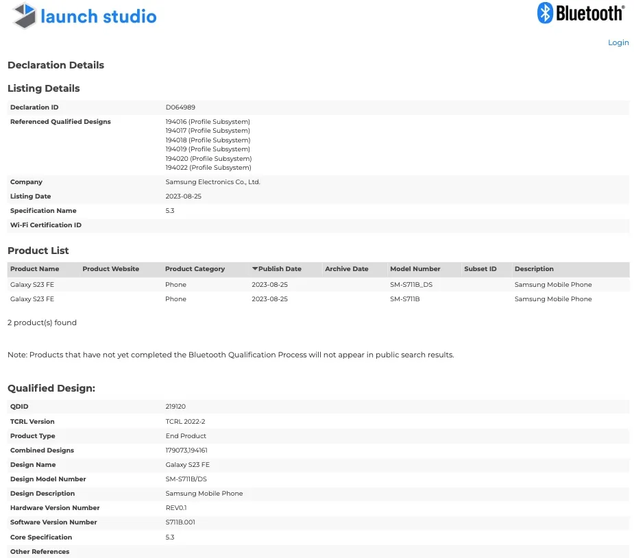 Samsung Galaxy S23 FE support page goes live, bags Bluetooth SIG certification, launch likely ...
