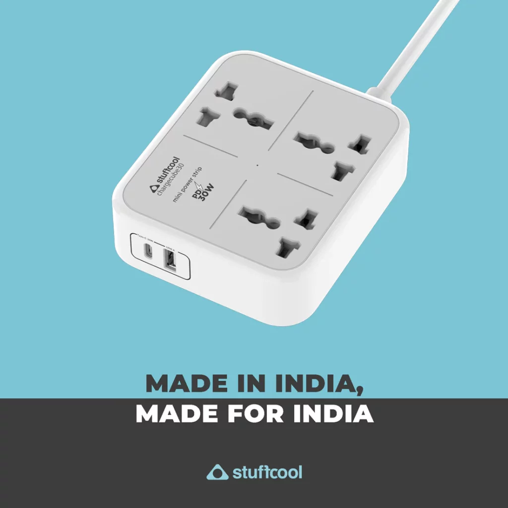 Stuffcool ChargeCube Mini Power Strip With Three AC Sockets, 30W Type-C ...