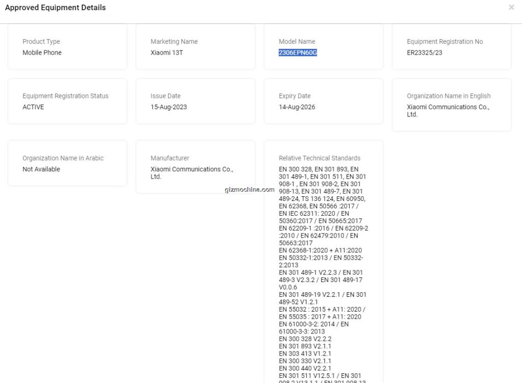 Xiaomi 13T and Xiaomi 13T Pro appears on TDRA certification - Gizmochina