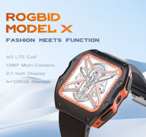 Rogbid Model X 4G smartwatch with a sleek design, and multiple ...