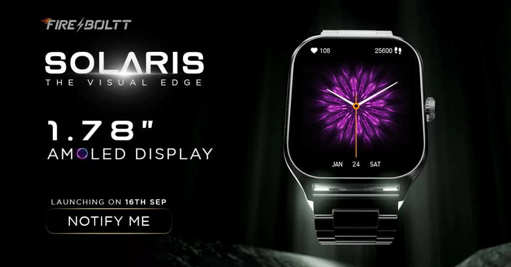 Fire-Boltt Solaris smartwatch with 1.74" AMOLED display, stainless ...
