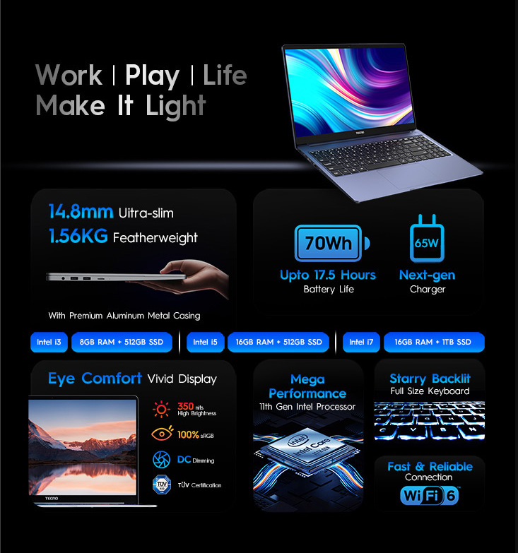 Tecno Megabook T1 laptop with Intel 11th Gen CPU, up to 16GB RAM ...