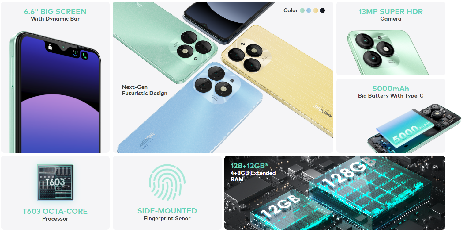 itel A70 4G entry-level smartphone with 6.6″ HD+ display & Unisoc T603 ...