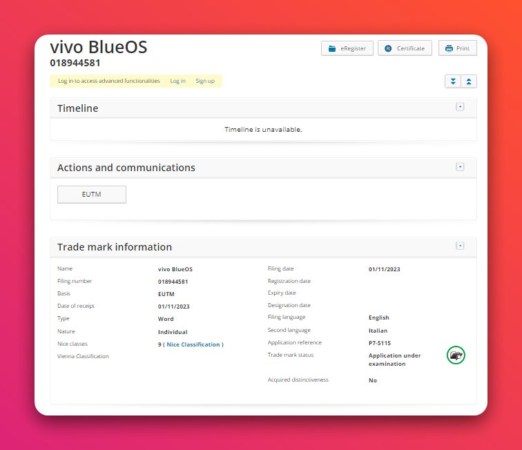 Vivo's BlueOS and BlueLM trademarks are listed on EUIPO - Gizmochina
