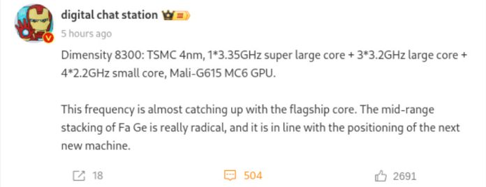 MediaTek's Dimensity 8300 specs leak with 4nm process node