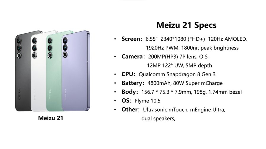 Meizu 21 specifications, color options leaked ahead of November 30 launch - Gizmochina