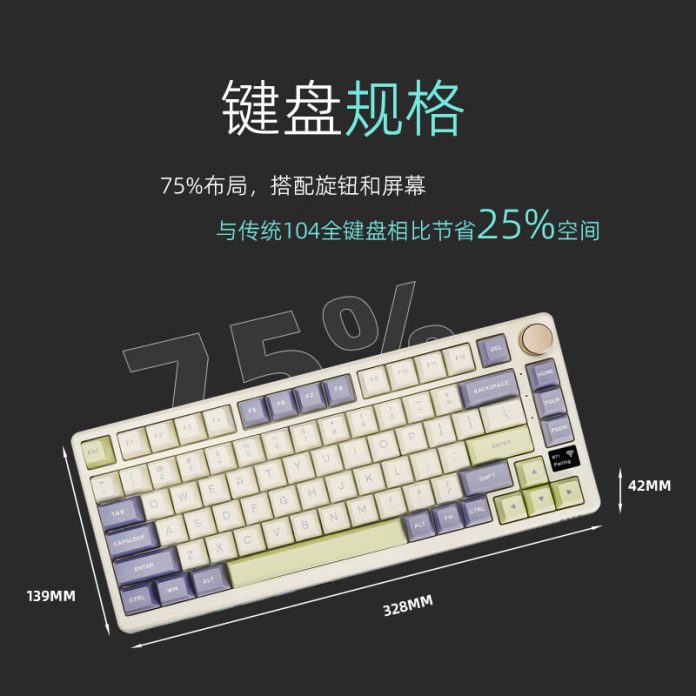 RK S75 Iris-themed mechanical keyboard with premium knob, LED display ...