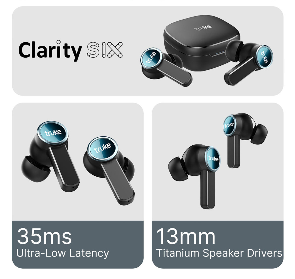Truke Clarity Six TWS earbuds with 13mm drivers, ENC & 80 hours of ...