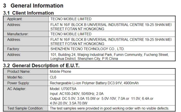 New Tecno CL6 Smartphone Arrives on FCC With Upto 12GB RAM - Gizmochina
