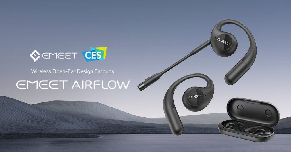EMEET AirFlow open-ear wireless earbuds with detachable mic & 40 hours ...