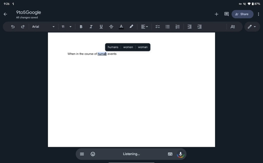 Google is testing a voice typing toolbar on Pixel Tablet
