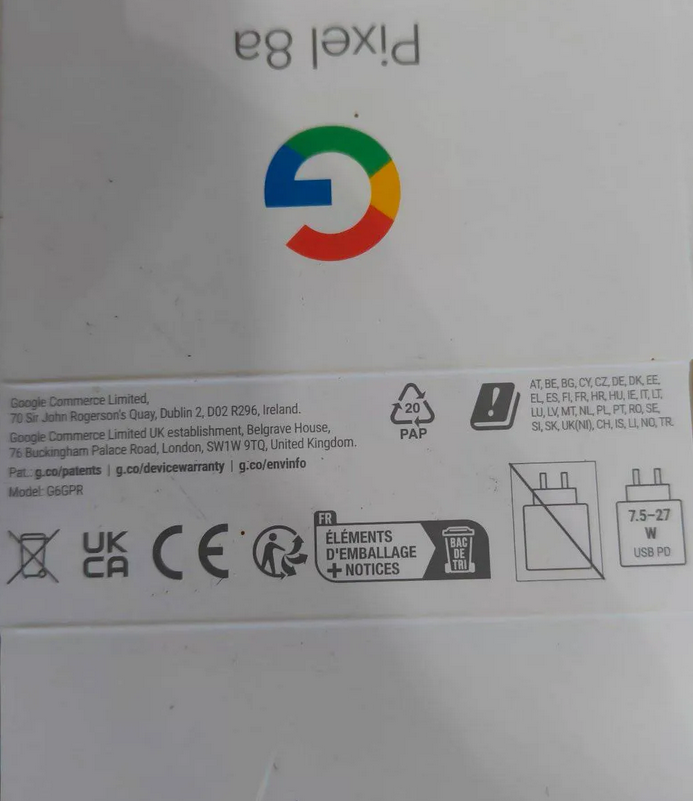 Google Pixel 8a retail box leaked, reveals design & 27W fast charging ...
