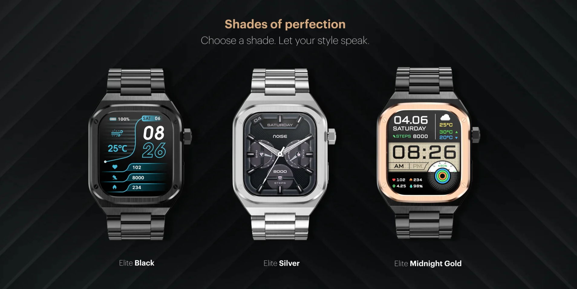 Noise ColorFit Chrome smartwatch with 1.85" AMOLED display, metal frame ...