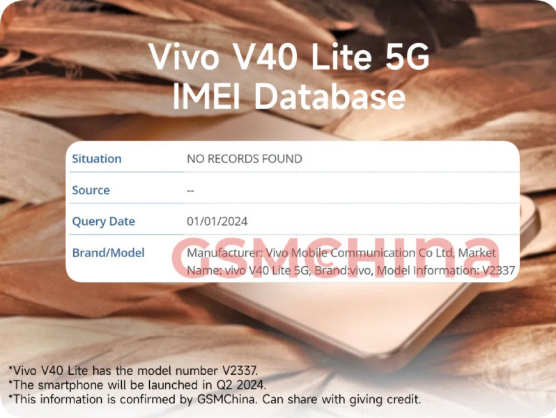 Vivo V40 Lite 5G (V2337) registered in IMEI database - Gizmochina