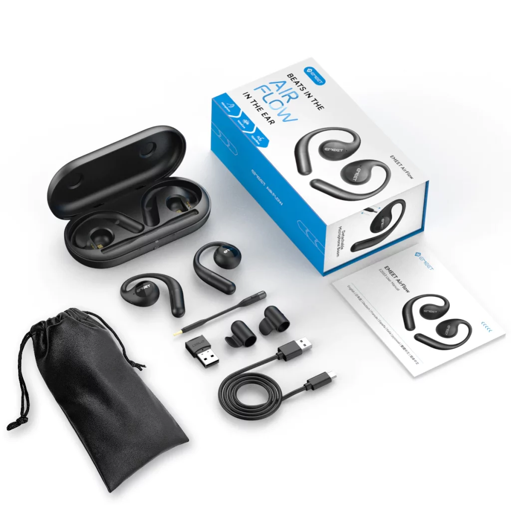 EMEET AirFlow open-ear wireless earbuds with detachable mic & 40 hours ...