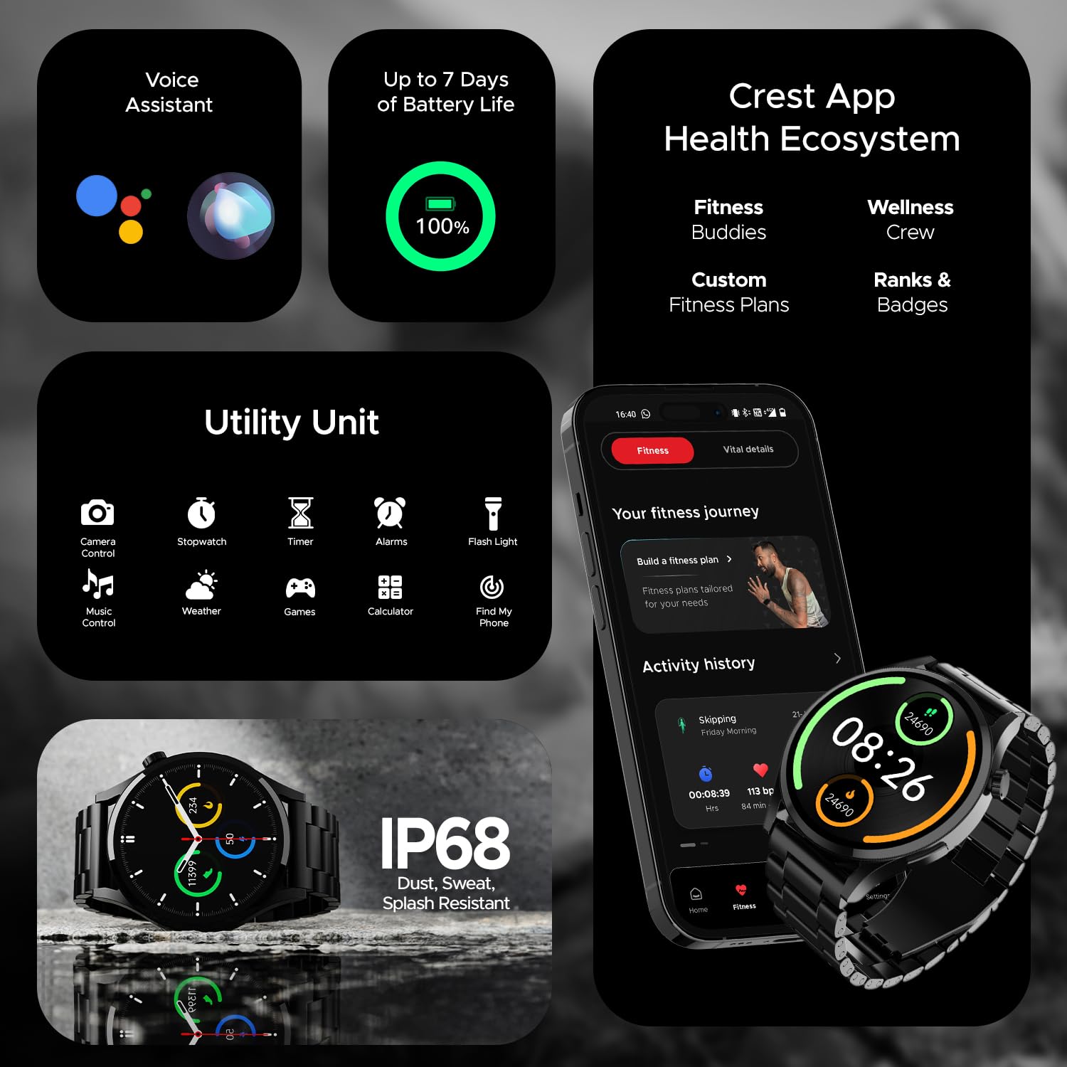 boAt Lunar Embrace smartwatch with 1.51" AMOLED display, BT Calling ...