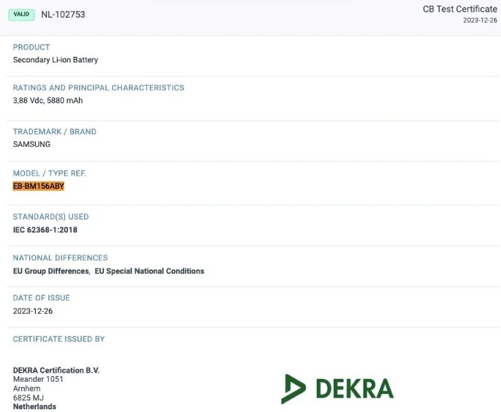 Certifications hint at a 6000mAh battery for the Samsung Galaxy M15 5G