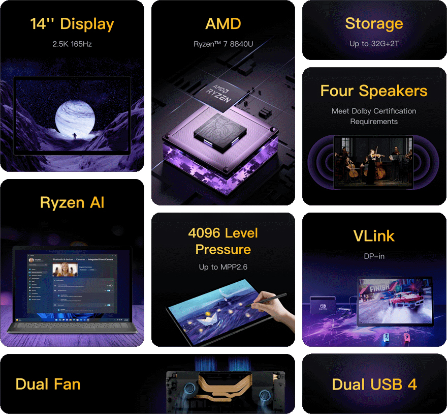 Minisforum V3 2-in-1 tablet with Ryzen 7 8840U processor and Windows 11 ...