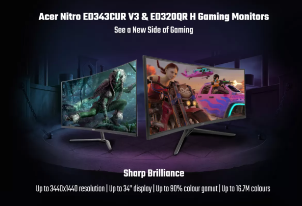 Acer Nitro ED343CUR V3 & ED320QR H 2K 180Hz gaming monitors launching ...