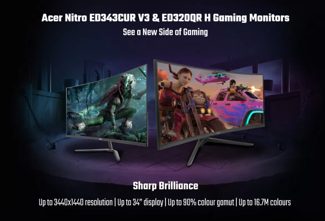 Acer Nitro ED343CUR V3 & ED320QR H 2K 180Hz gaming monitors launching ...