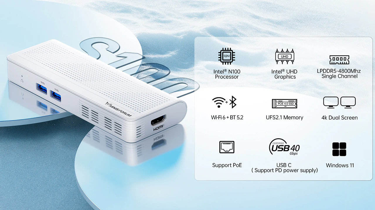 Minisforum S100 pocket-sized mini PC with Intel N100 SoC, PoE support ...