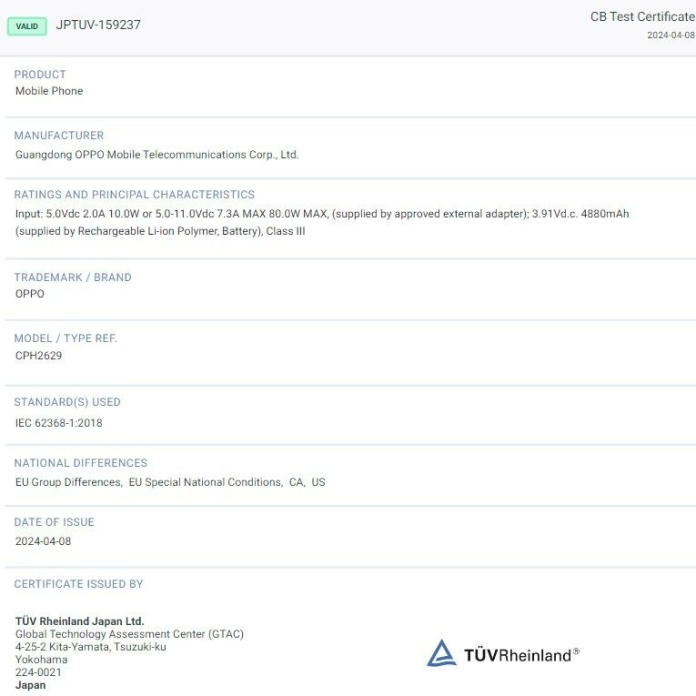 Global Oppo Reno 12 Pro 5G receives multiple certifications, camera specs, battery size ...