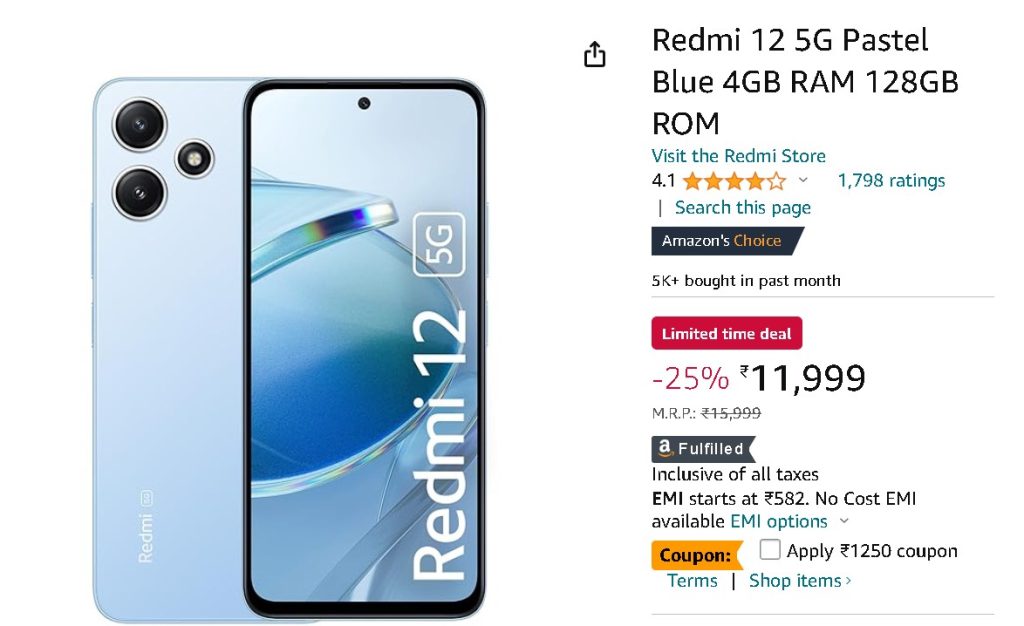 Deal: Redmi 12 5G Available Under Rs 10,000 With A Coupon Offer For ...