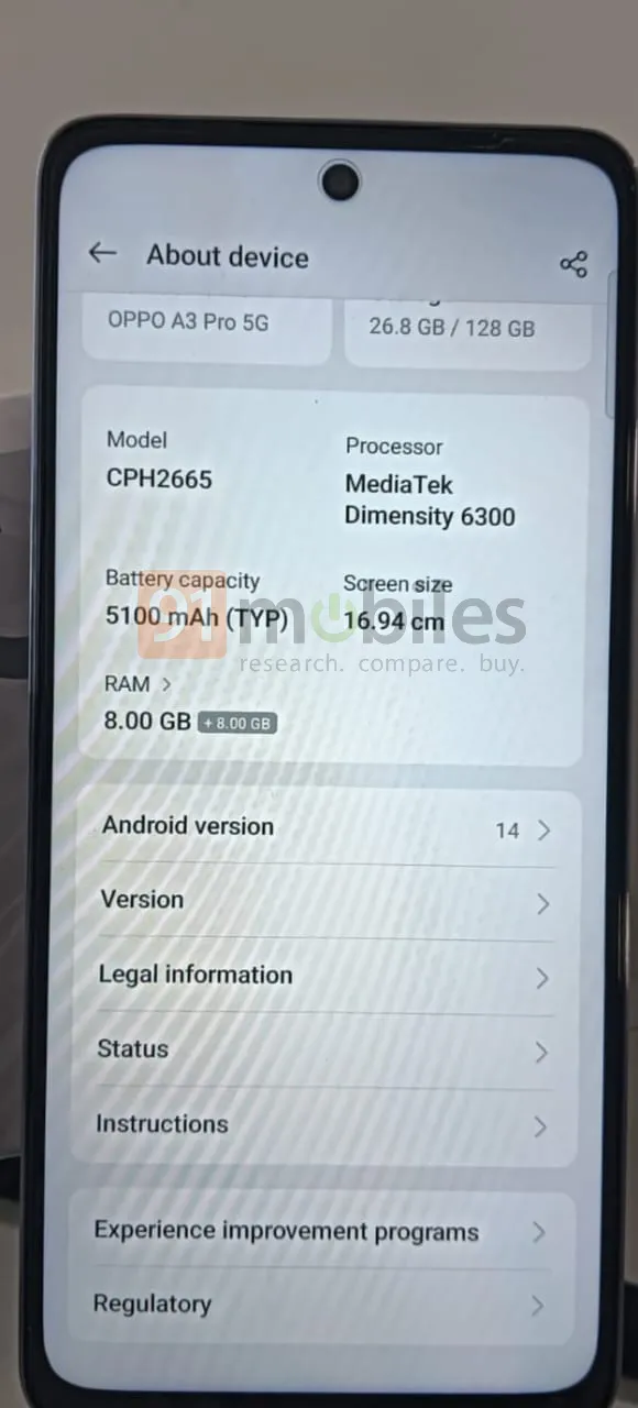 Oppo A3 Pro Indian variant live images, specs & pricing leaks out ...