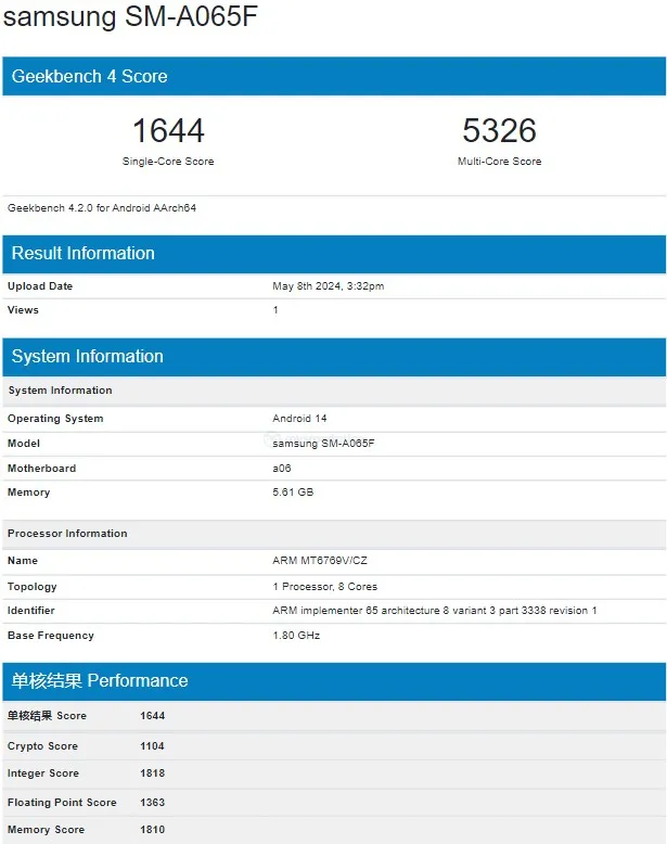 Samsung Galaxy A06 Appears On Geekbench And WiFi Alliance Certification - Gizmochina