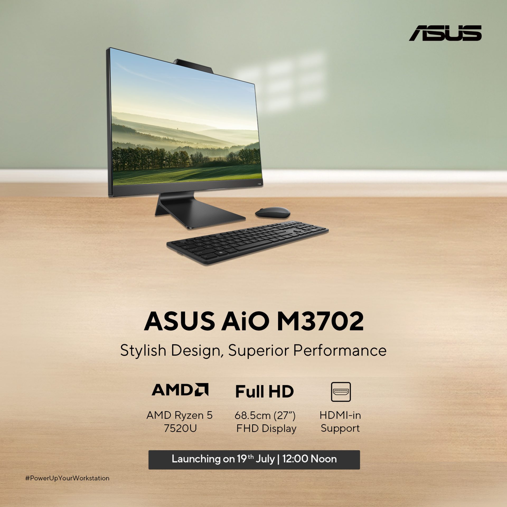 ASUS AIO M3702 PC with 27" FHD display & AMD Ryzen 5 7520U Processor ...