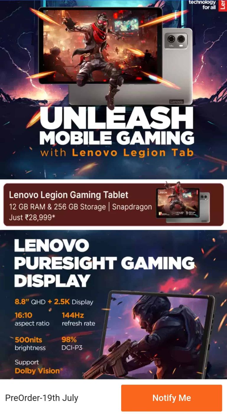 Lenovo Legion Gaming Tablet Indian price officially revealed - Gizmochina